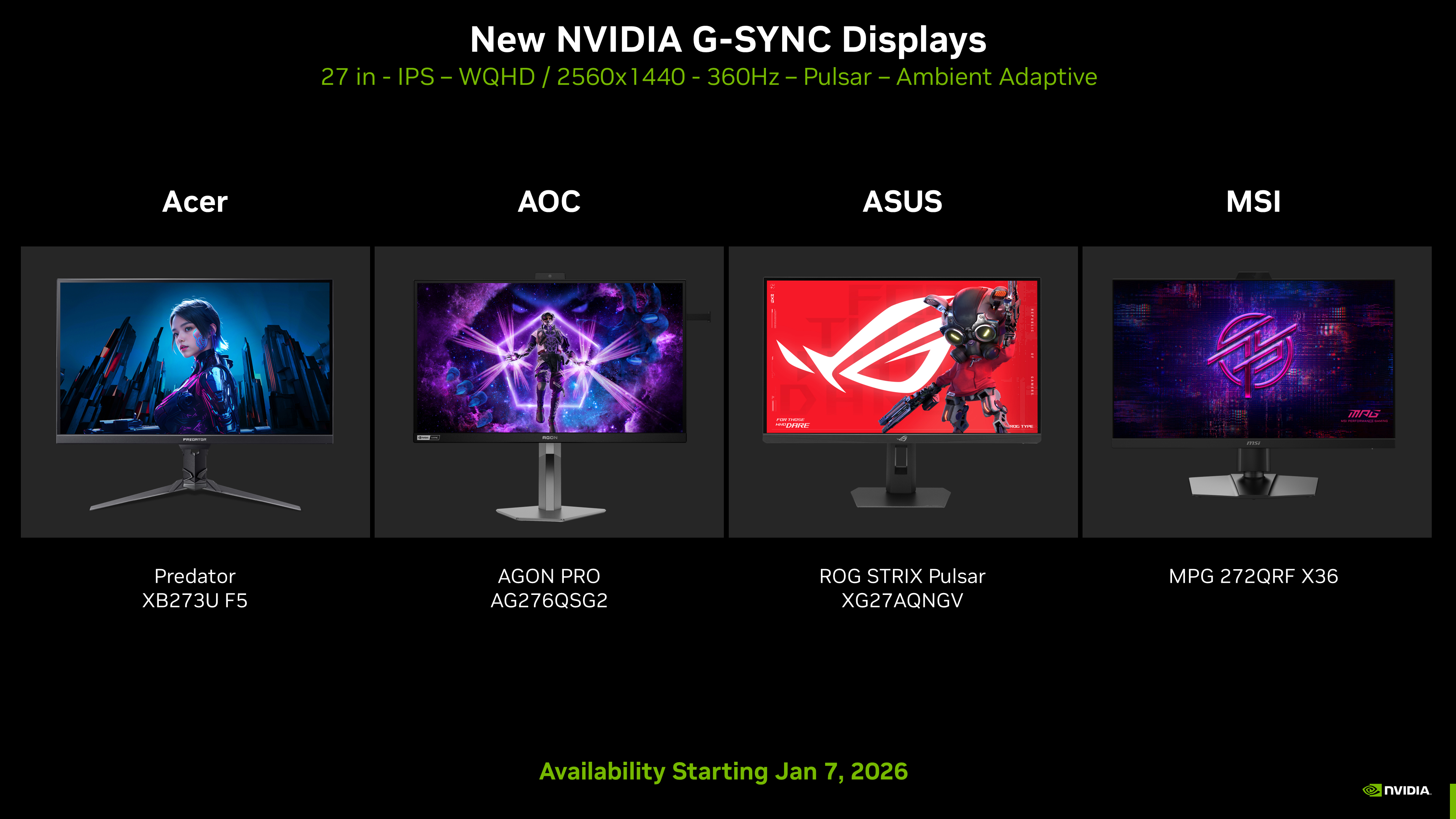 NVIDIA G-SYNC Monitors with Pulsar & Ambient Adaptive Tech Available January 7: Enjoy Smoother ...